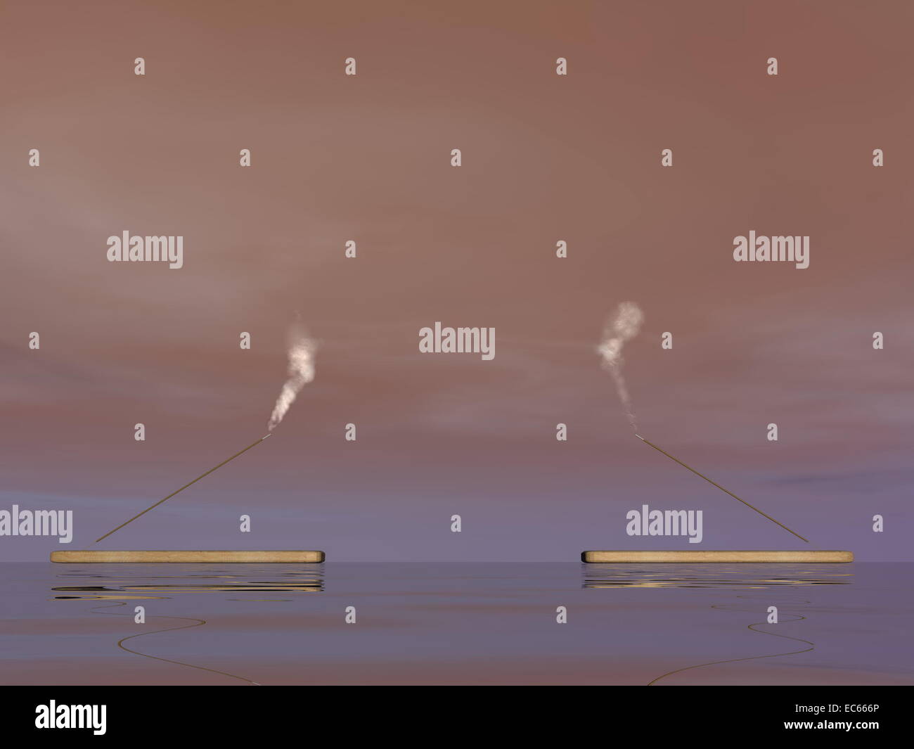 Two incense sticks with smoke upon water in colorful background Stock ...