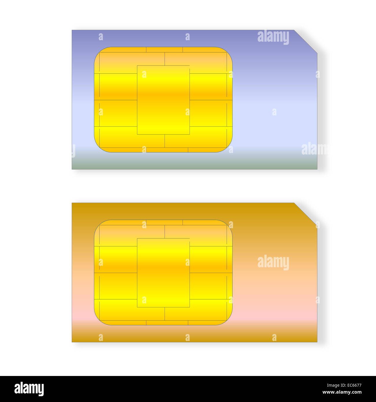 Grey and golden sim card with shadows in white background Stock Photo ...