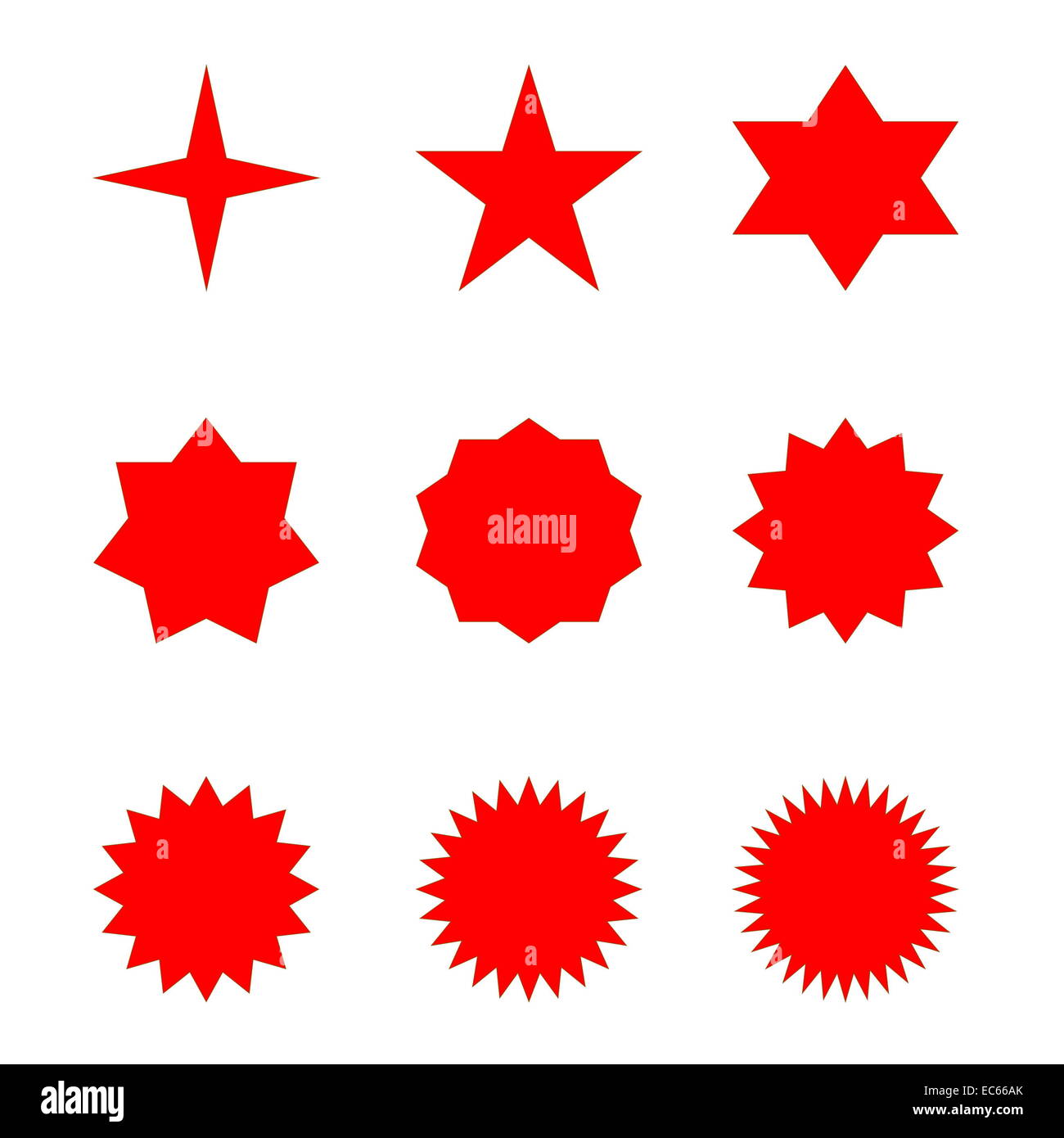 Set of many different red stars in white background Stock Photo - Alamy