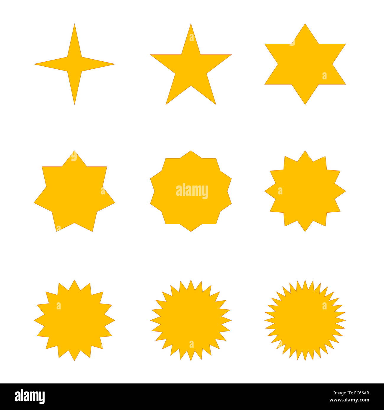 Set of many different golden stars in white background Stock Photo - Alamy