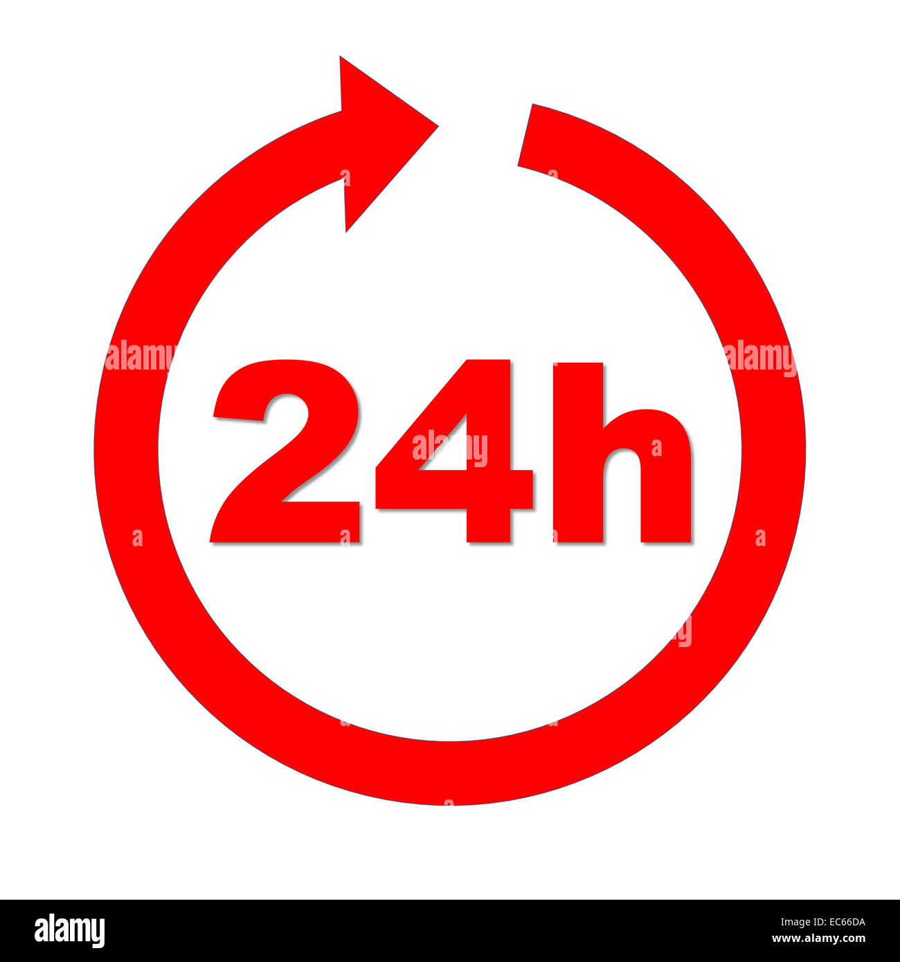 Red 24 into circle arrow in white background Stock Photo - Alamy