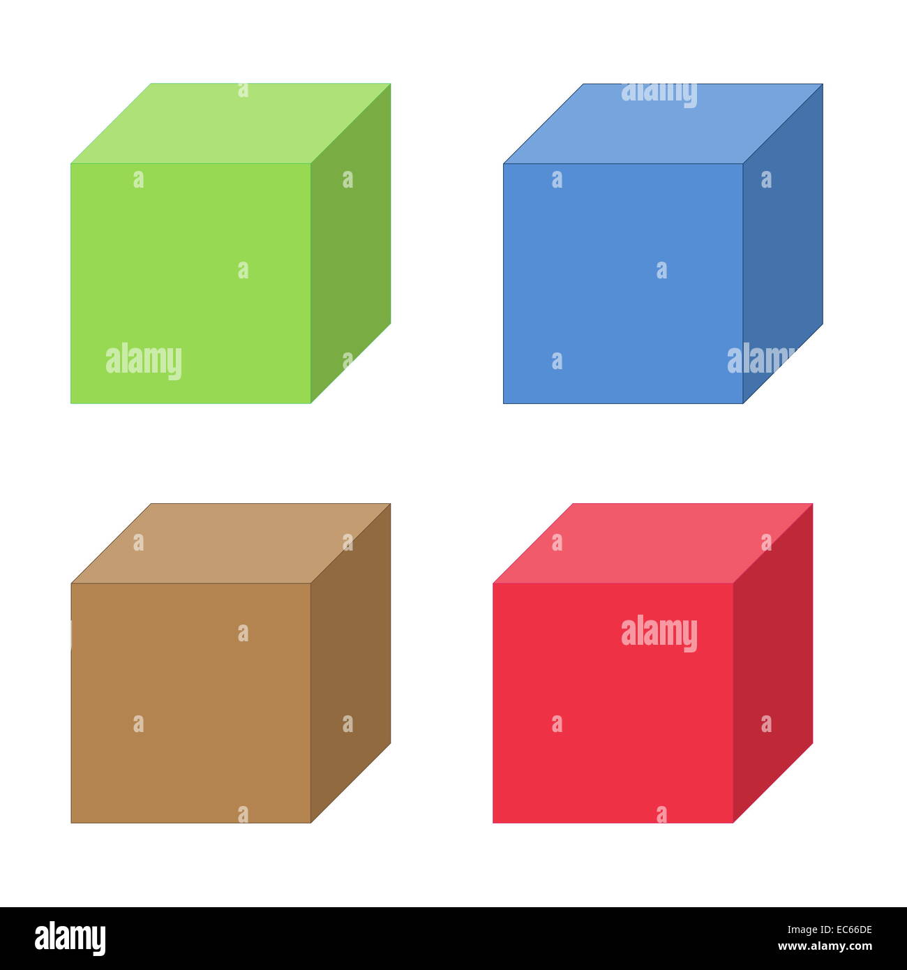 Four cubes green, blue, brown and red in white background Stock Photo ...