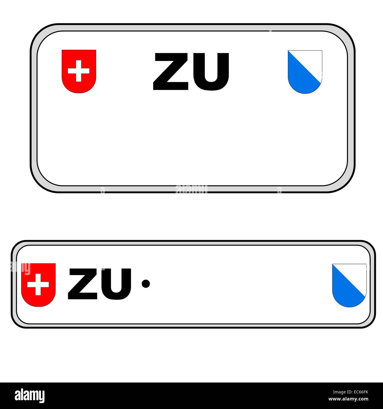 Zurich front and back plate numbers, Switzerland, in white background ...
