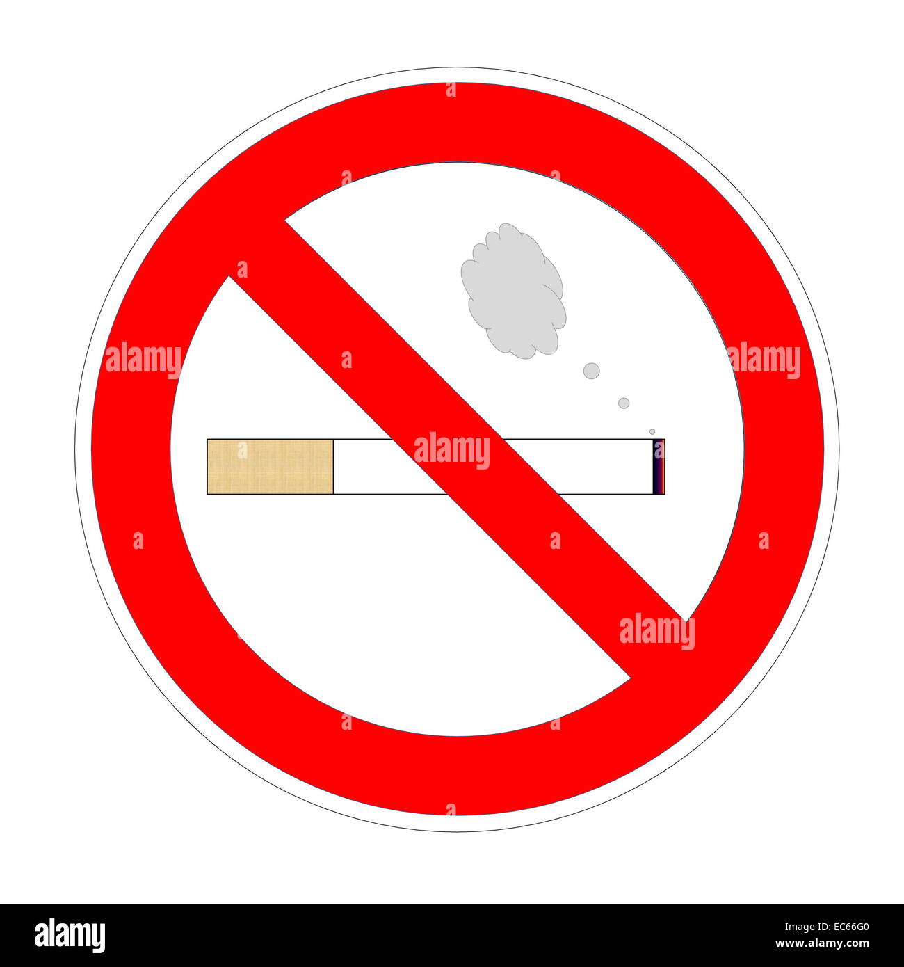 Cigarette with smoke into forbidden sign in white background Stock ...