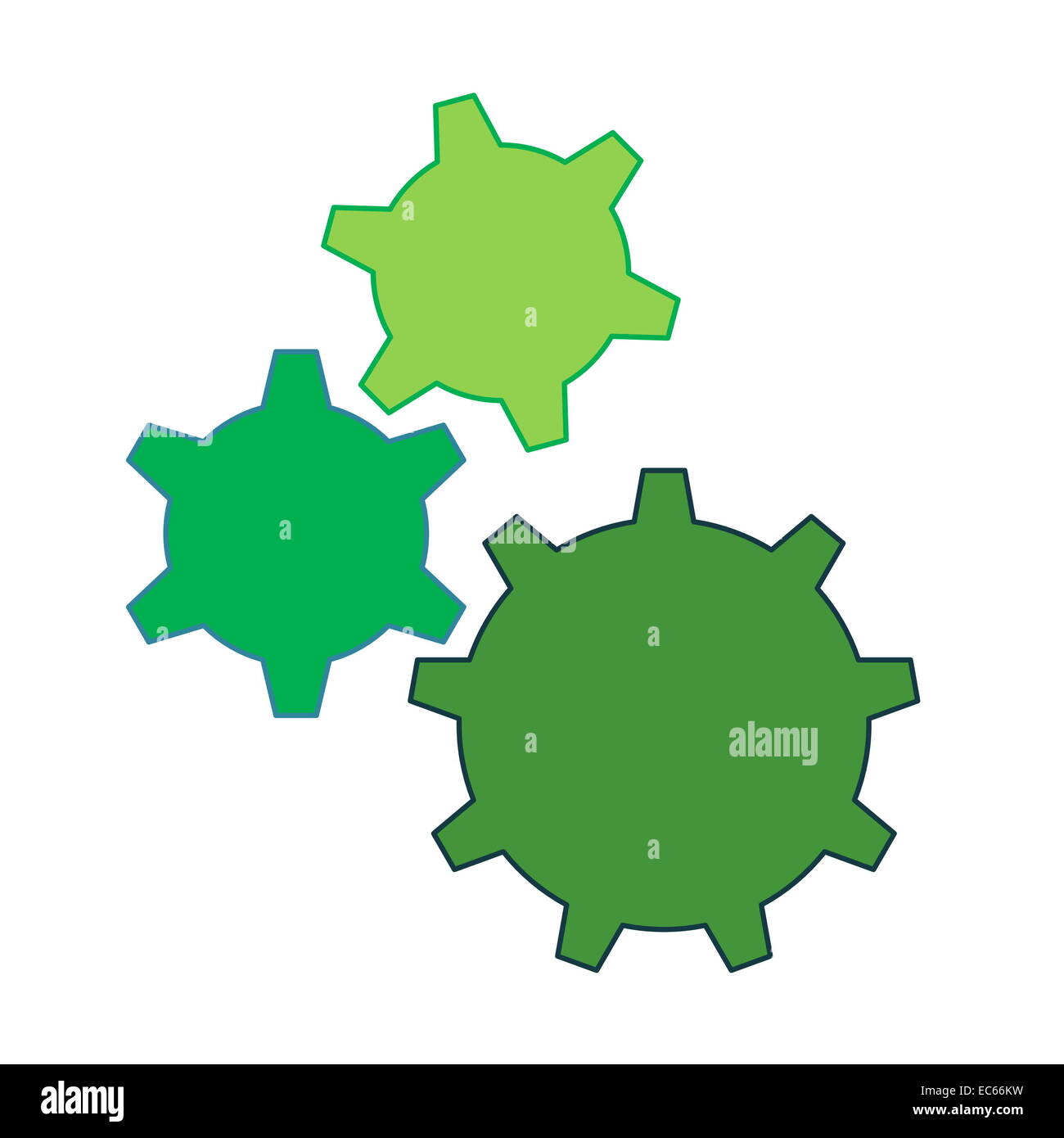 Three green gears isolated in white background Stock Photo - Alamy