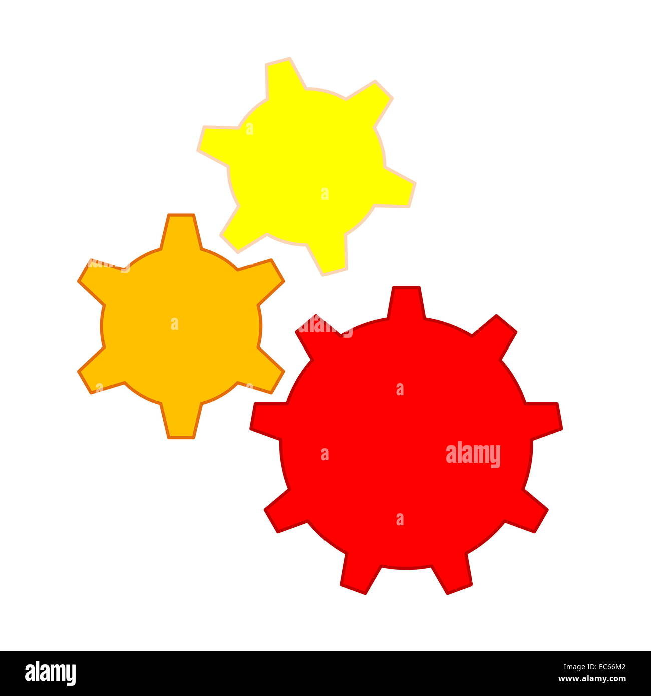 Three red, orange and yellow gears in white background Stock Photo - Alamy