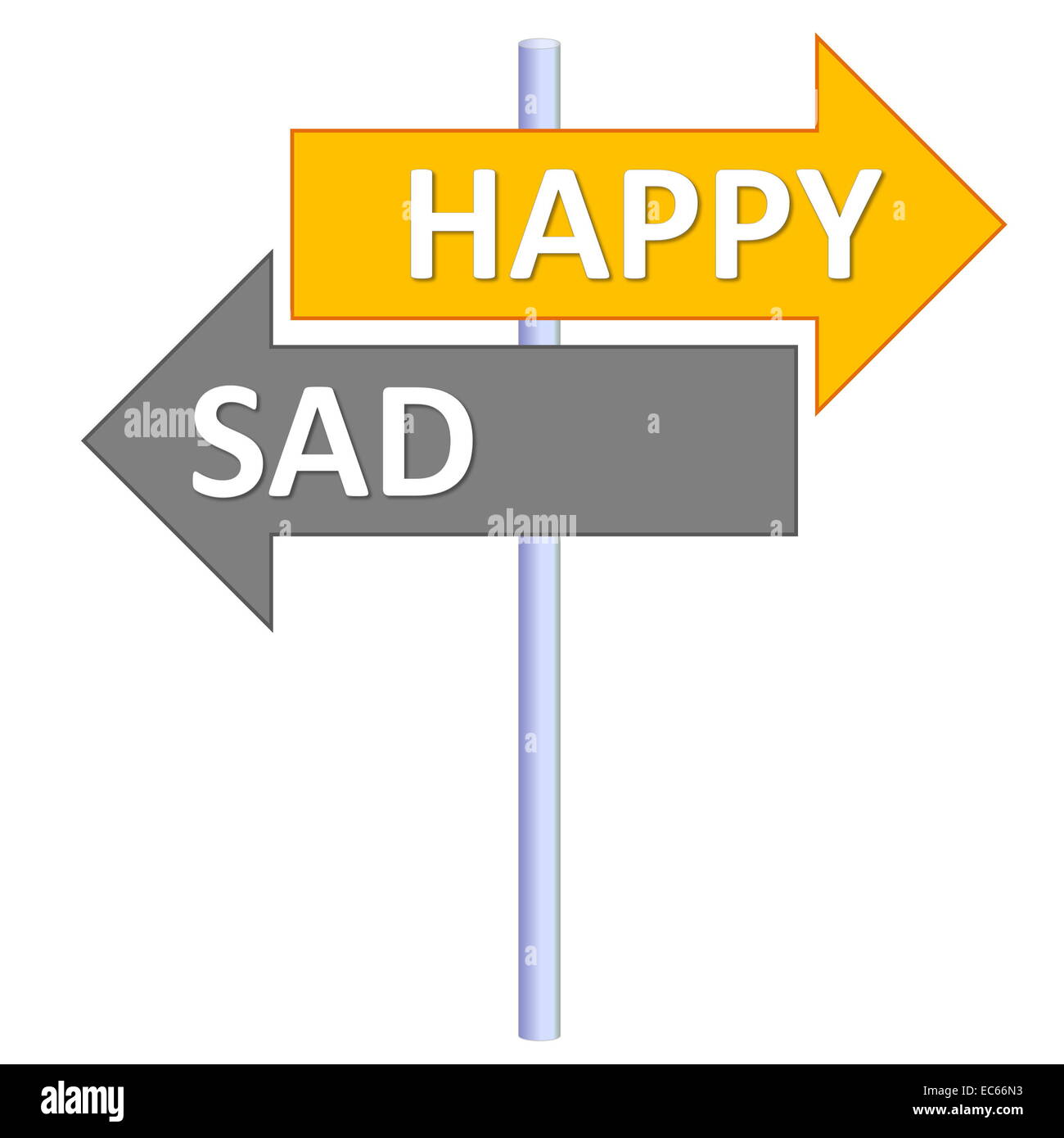 Signpost showing two different directions between happy and sad in ...