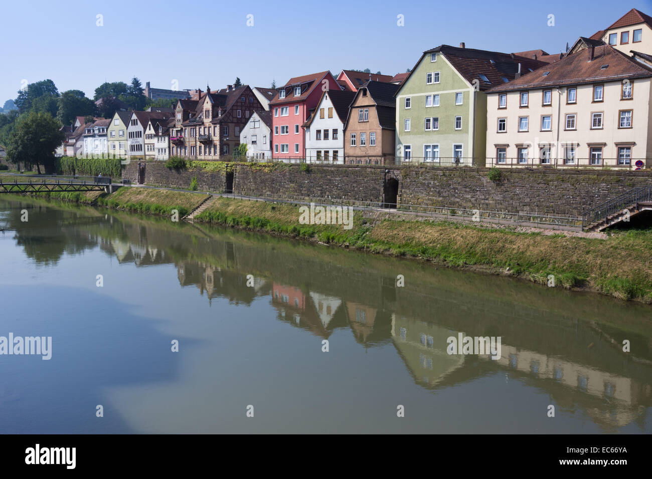 Promenade on the Tauber River, Wertheim, Main-Tauber district, Baden ...