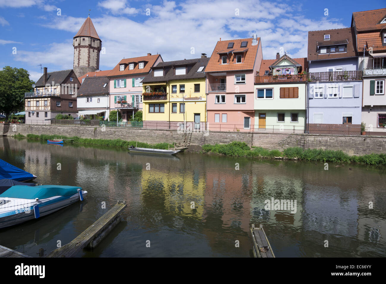 Promenade on the Tauber River, Wertheim, Main-Tauber district, Baden ...