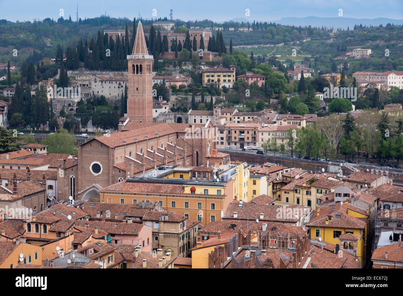 Cityscape view from Torre dei Lamberti Lamberti Tower across the town ...