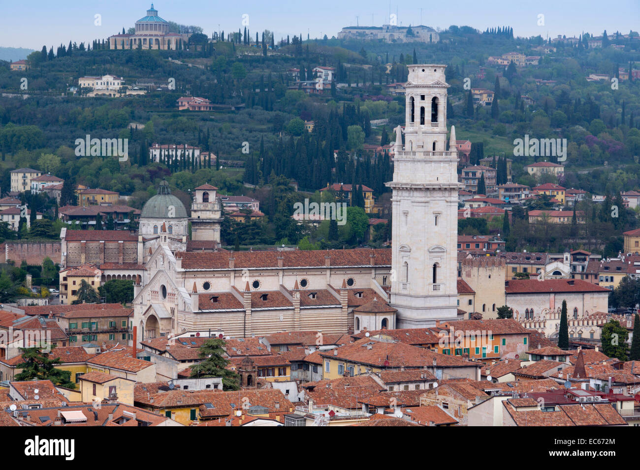 Cityscape view from Torre dei Lamberti Lamberti Tower across the town ...