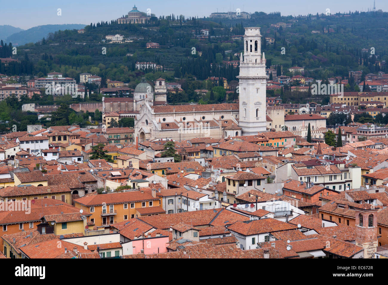 Cityscape view from Torre dei Lamberti Lamberti Tower across the town ...