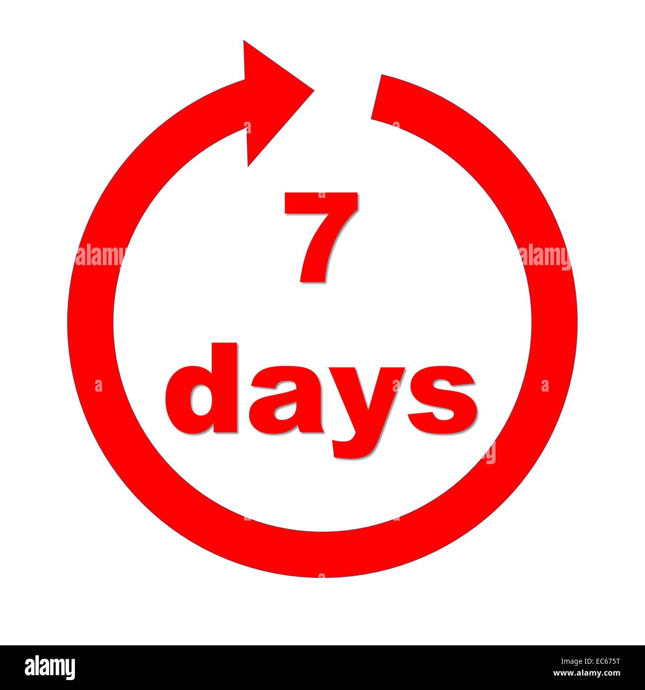 Red 7 days into circle arrow in white background Stock Photo - Alamy