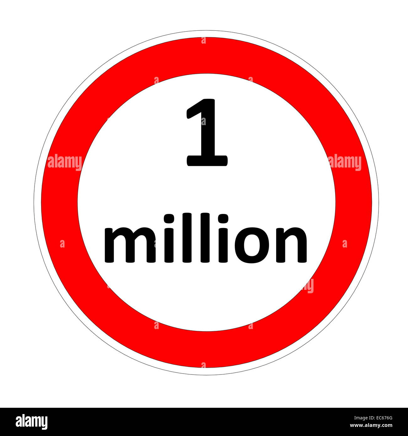 One million inside speed limit red circle into white background Stock ...