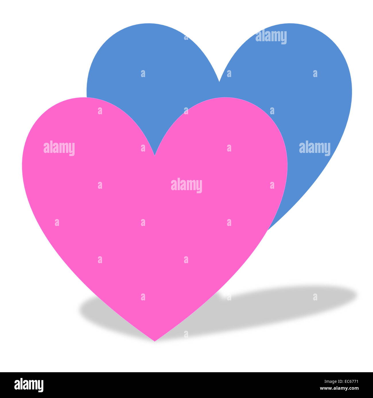 Pink and blue heart shape for couple love in white background Stock ...