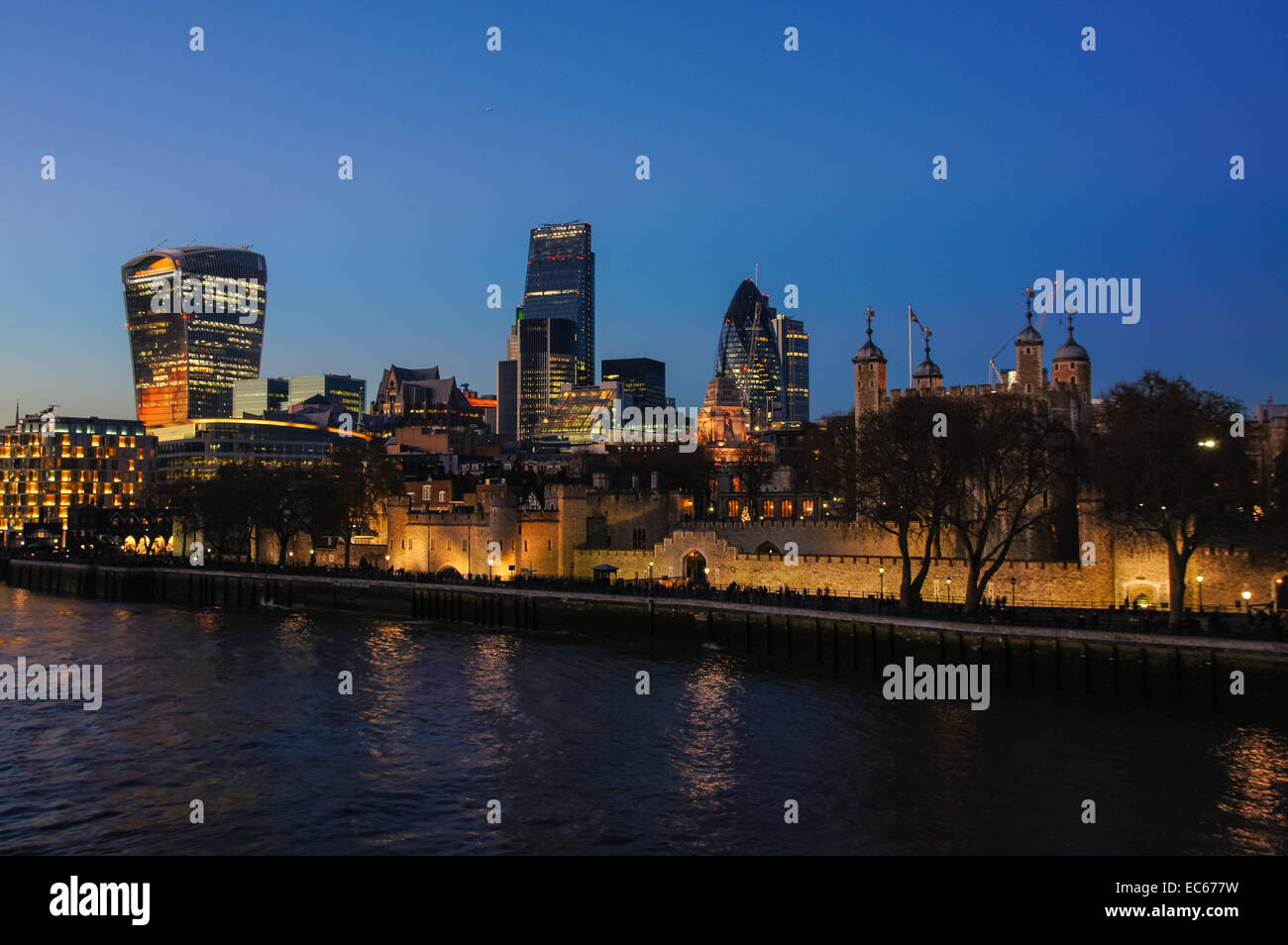 Night view of the City of London, London England United Kingdom UK ...