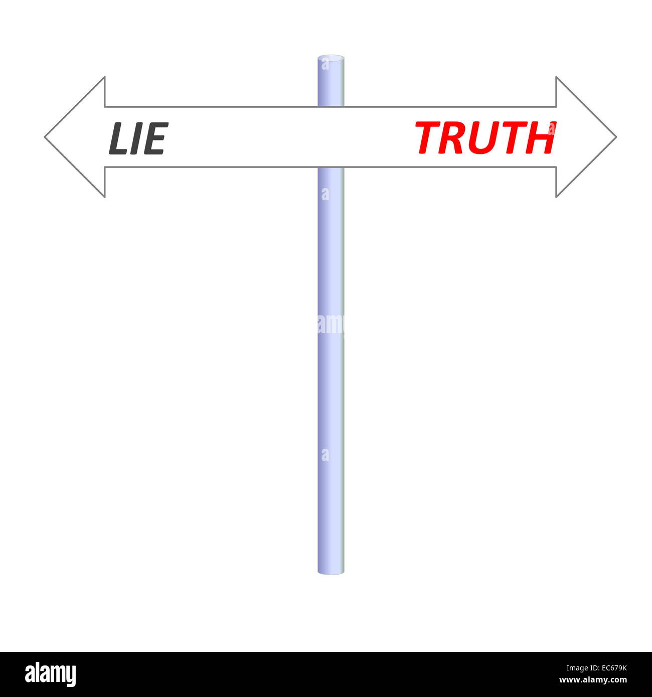 Two opposite arrows leading to truth or lie on a post in white ...