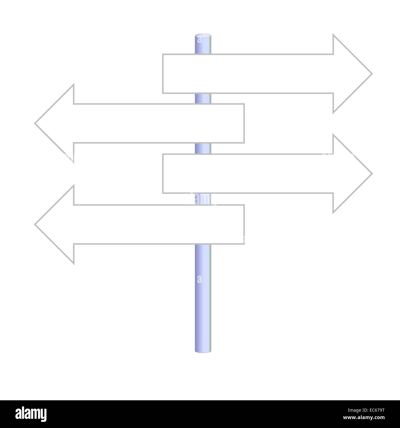 Four empty arrows on a post in white background Stock Photo - Alamy