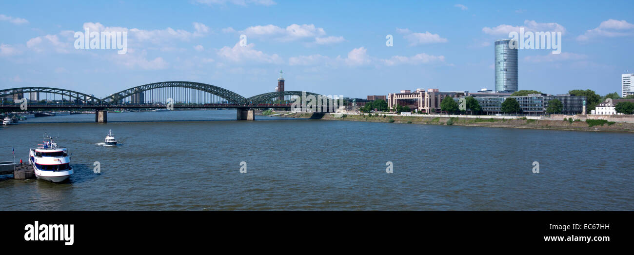Rhine river and Hohenzollern Bridge, Cologne, Rhineland, North Rhine ...