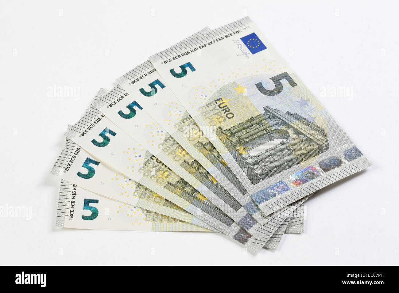 New 5 Euro banknotes Stock Photo - Alamy