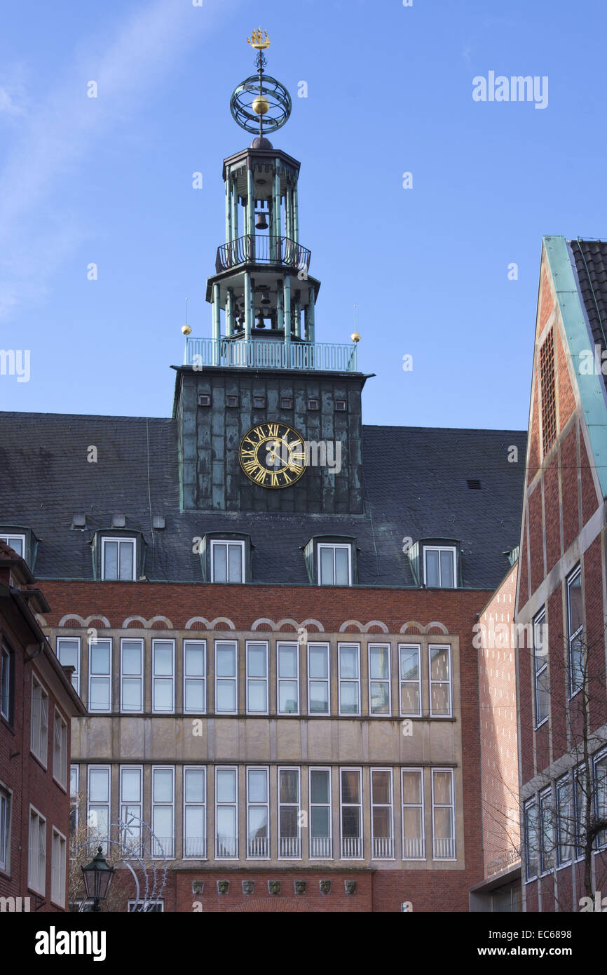 Town hall tower, Emden, East Frisia, Lower Saxony, Germany, Europe ...