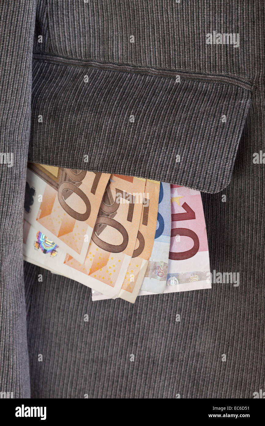 Euro banknotes in the pocket of a jacket Stock Photo - Alamy