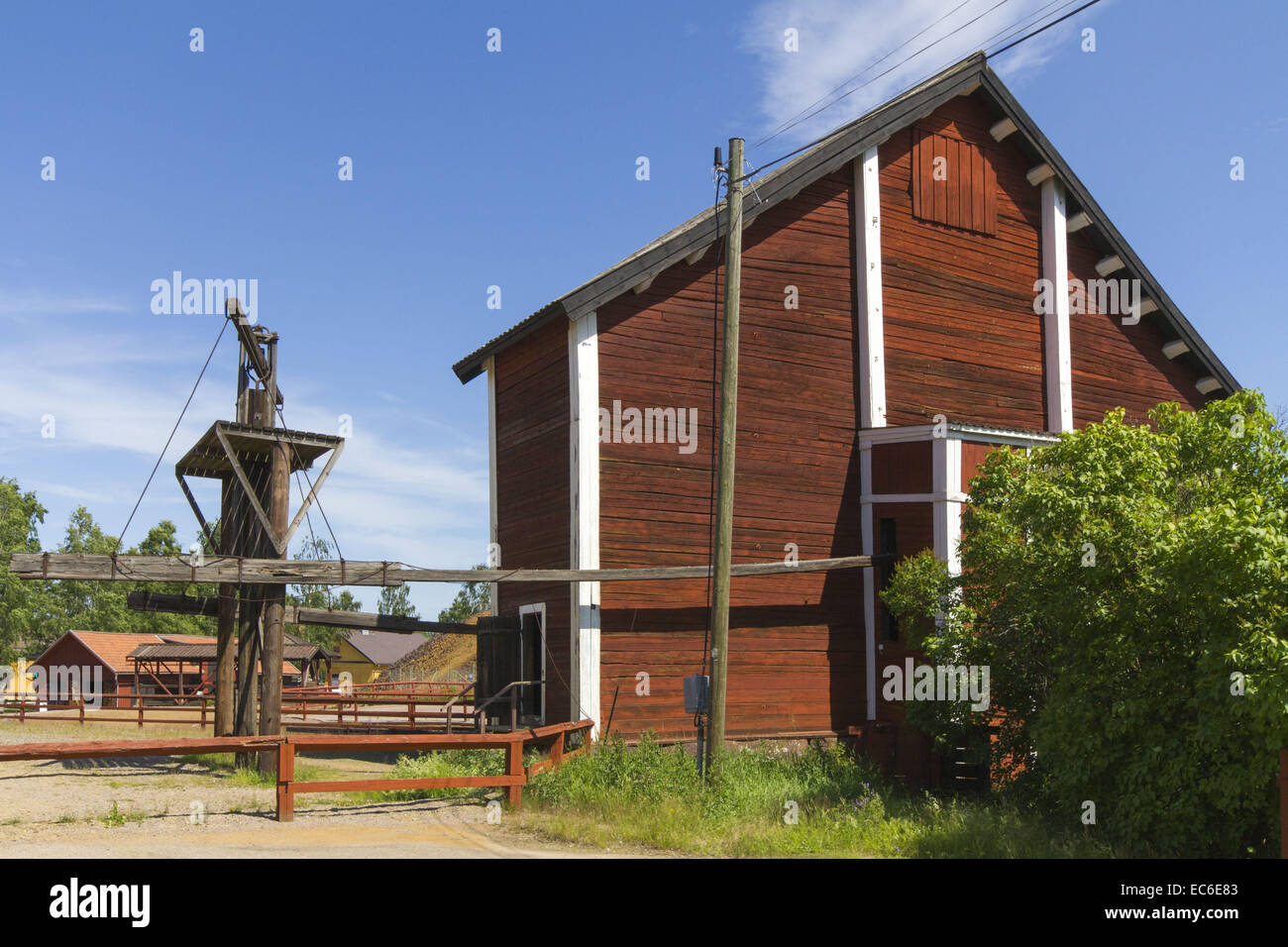 Creutz water wheel building from behind in the typical red color of ...