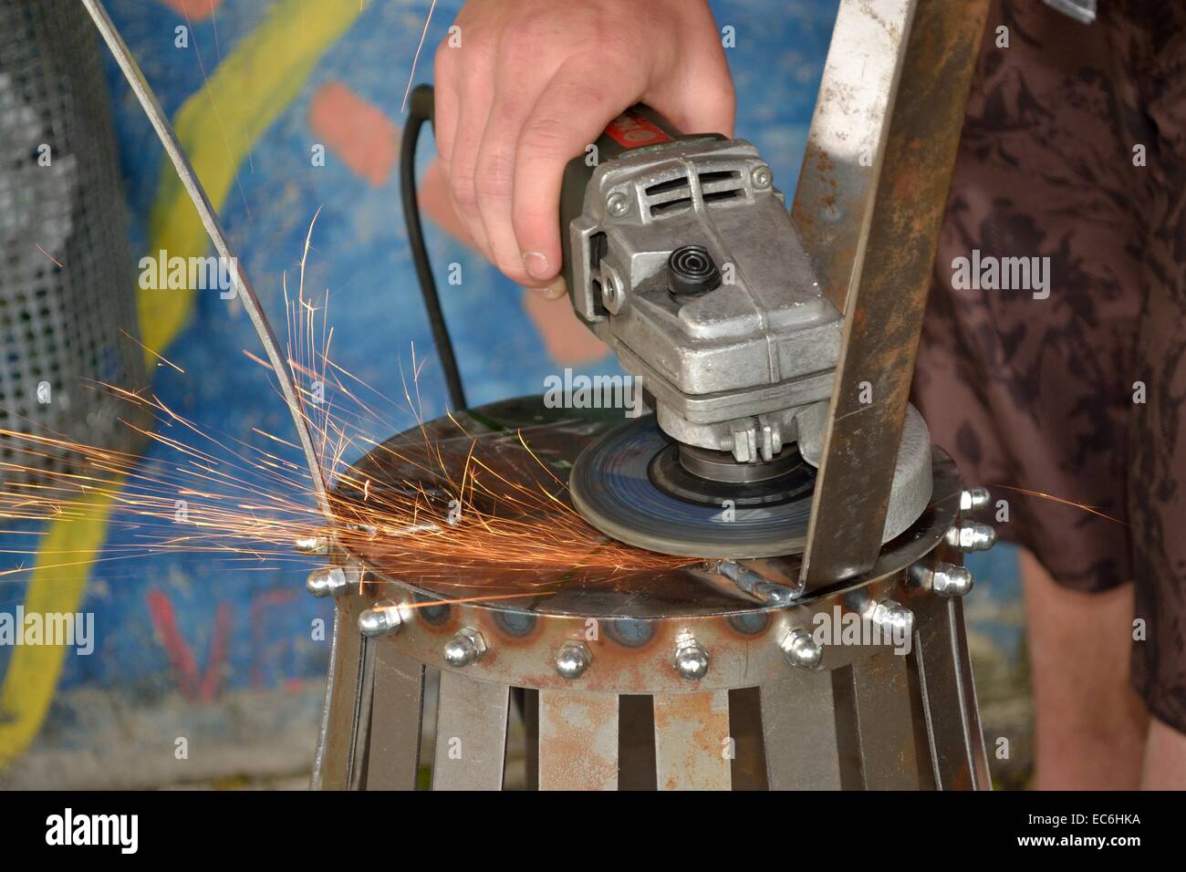 Sparks with an angle grinder Stock Photo - Alamy