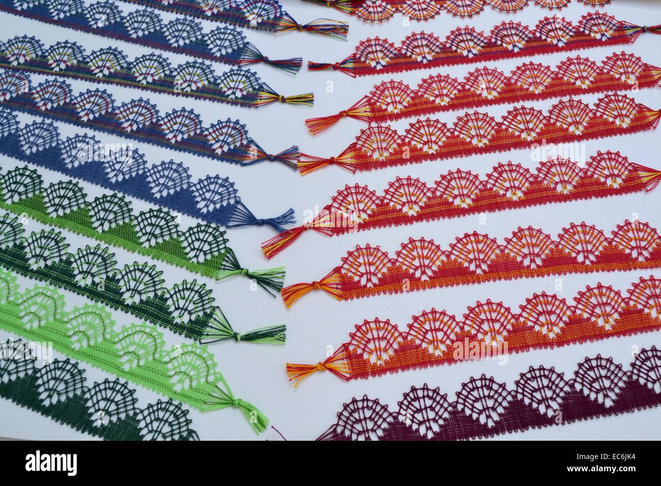 with handmade bobbin lace technique Stock Photo - Alamy