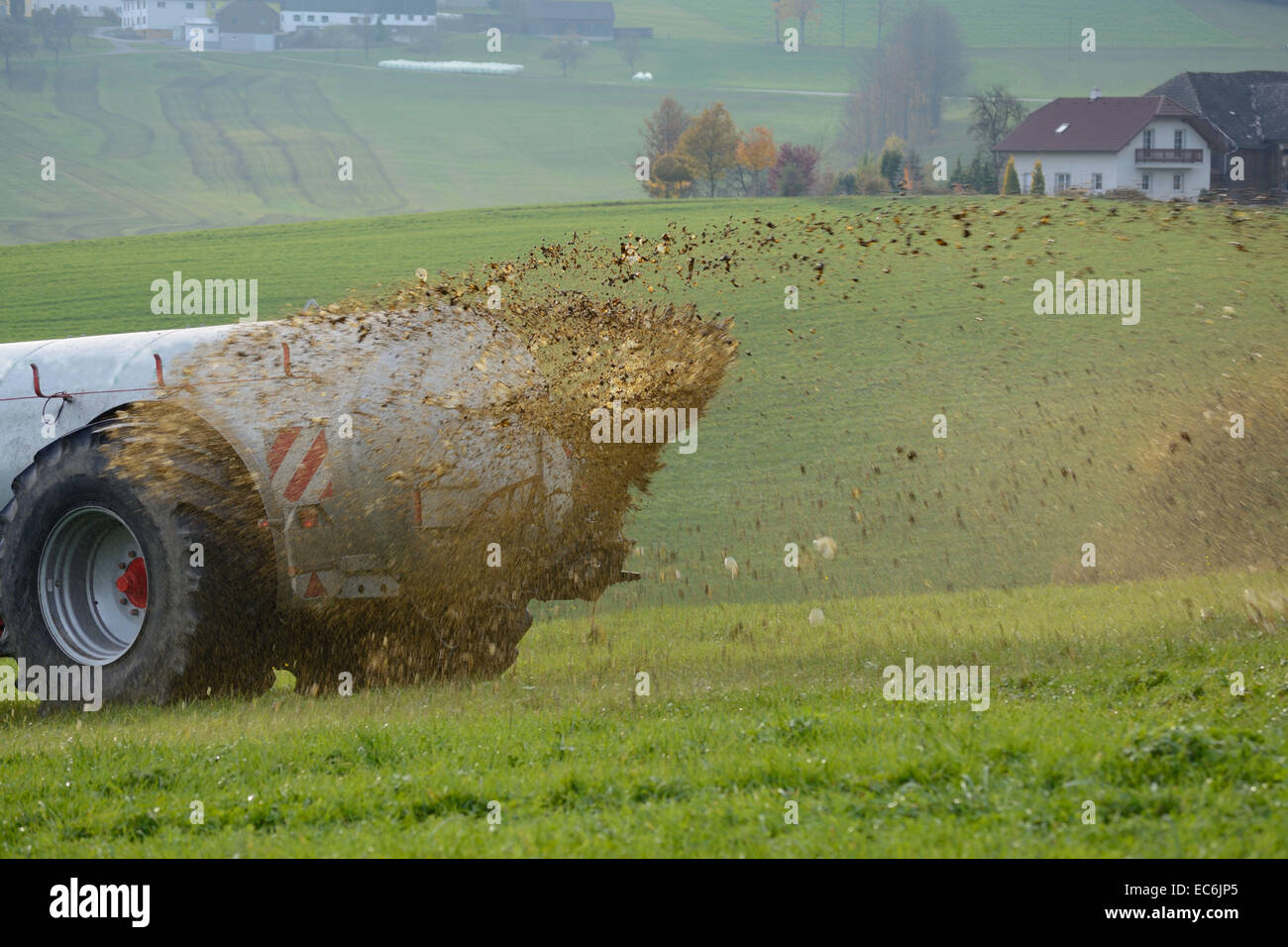 Manure application on a meadow Stock Photo - Alamy