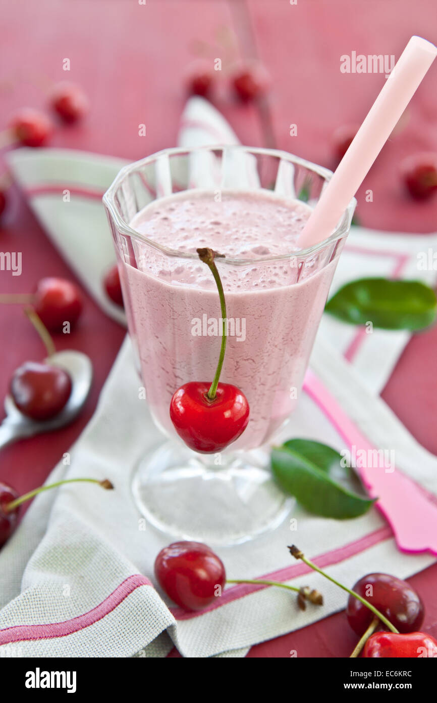 Milkshake with fresh cherries Stock Photo - Alamy
