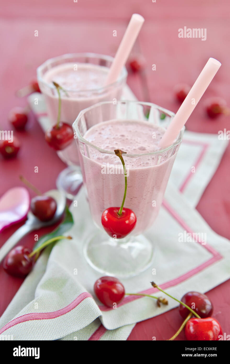 Milkshake with fresh cherries Stock Photo - Alamy
