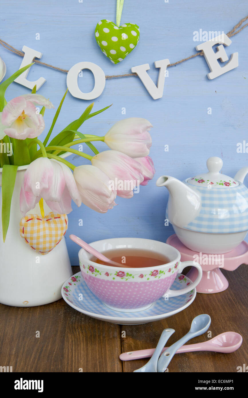Tea and tulips Stock Photo - Alamy