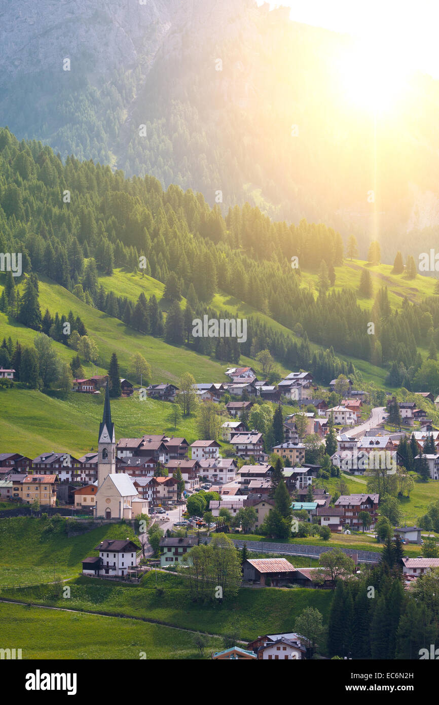 village with a church at the valley of the Austrian Alps Stock Photo ...