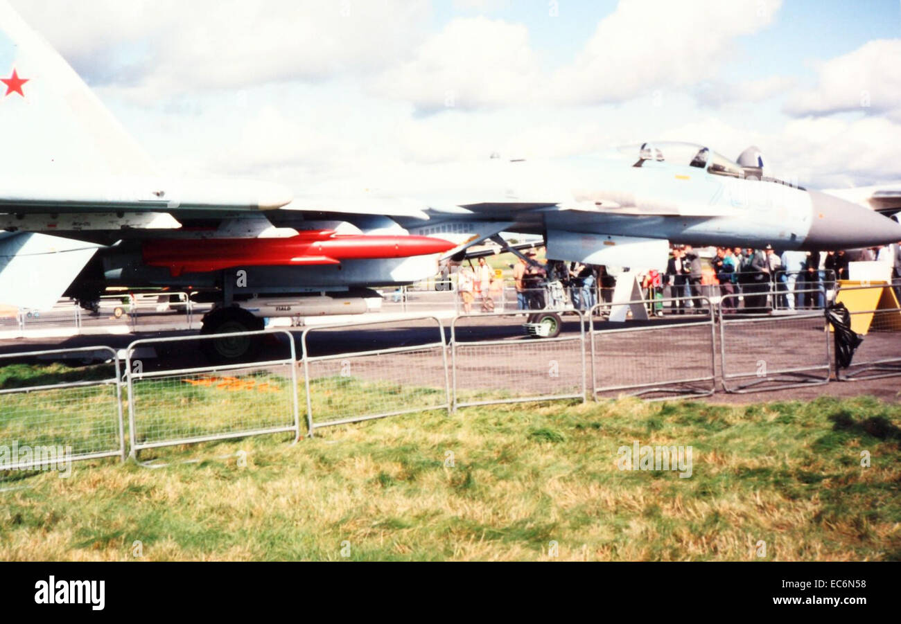 The Sukhoi Su-27 Flanker, a Soviet-made multirole fighter, is shown in ...