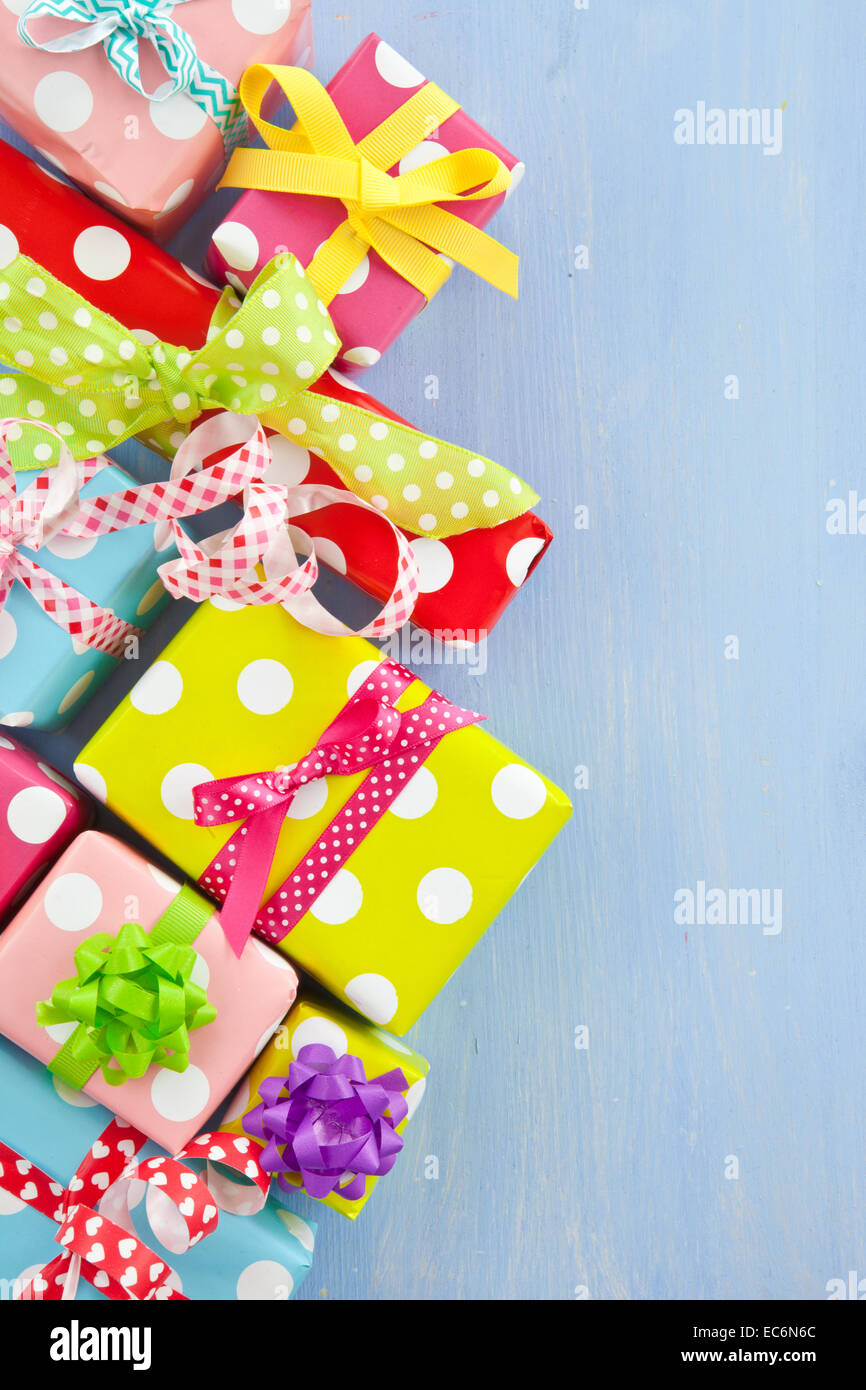 Presents in colorful wrapping Stock Photo - Alamy