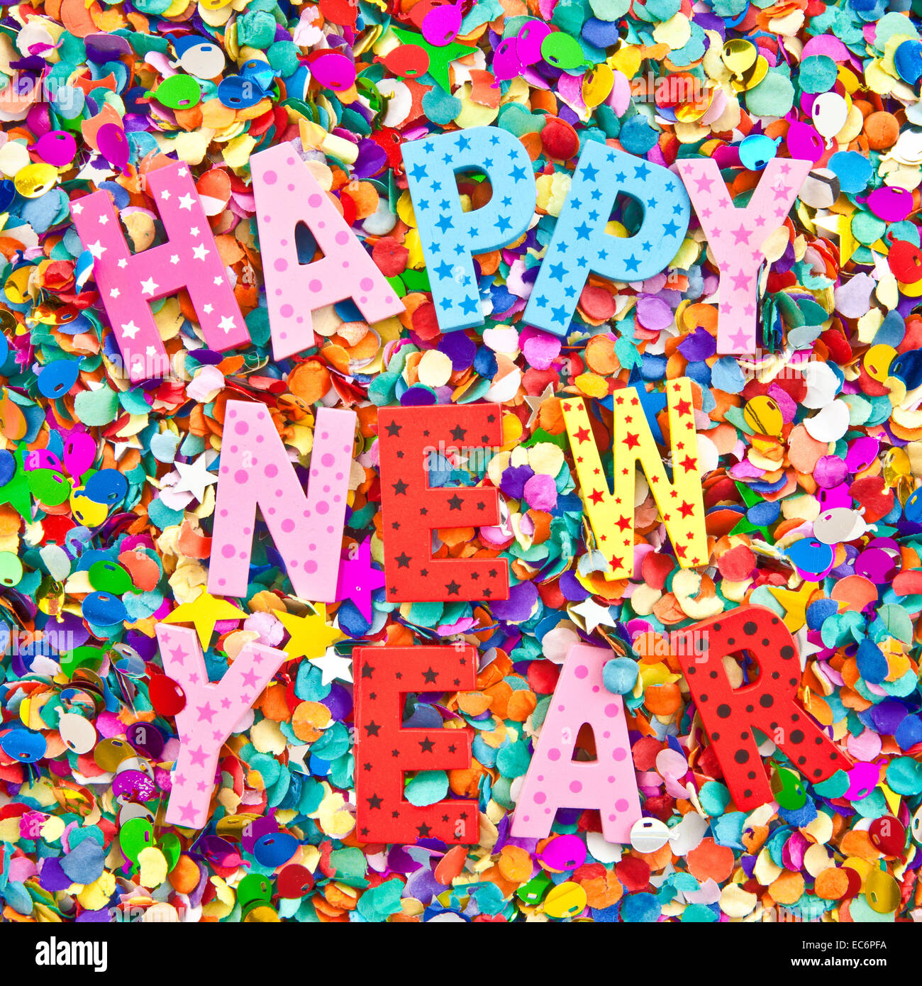Happy New Year on confetti Stock Photo - Alamy