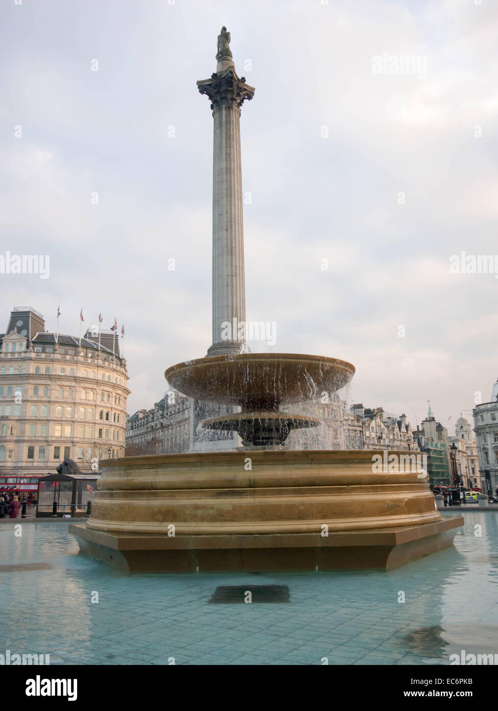 The Fountain and Nelson's Column in Trafalgar Square, London Stock ...