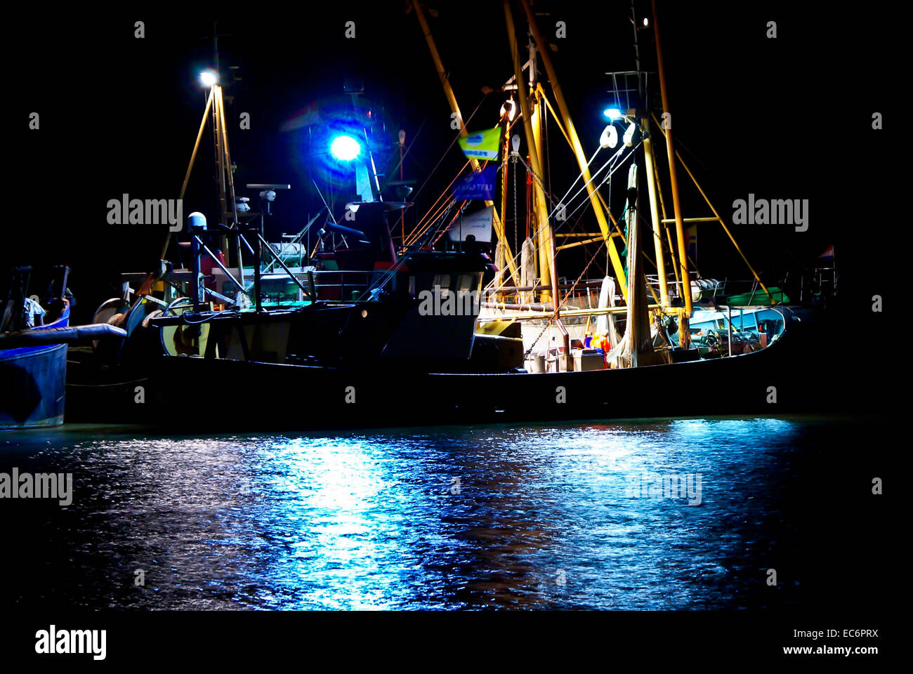 Denmark night fishing port 1 Stock Photo - Alamy