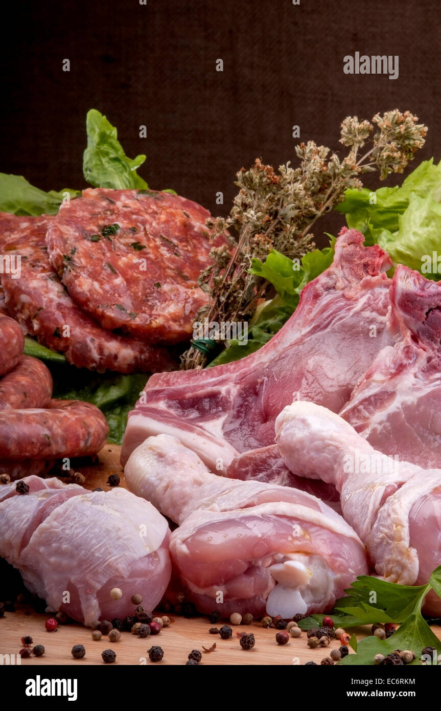 Raw meat mix: poultry, pork, hamburger Stock Photo - Alamy