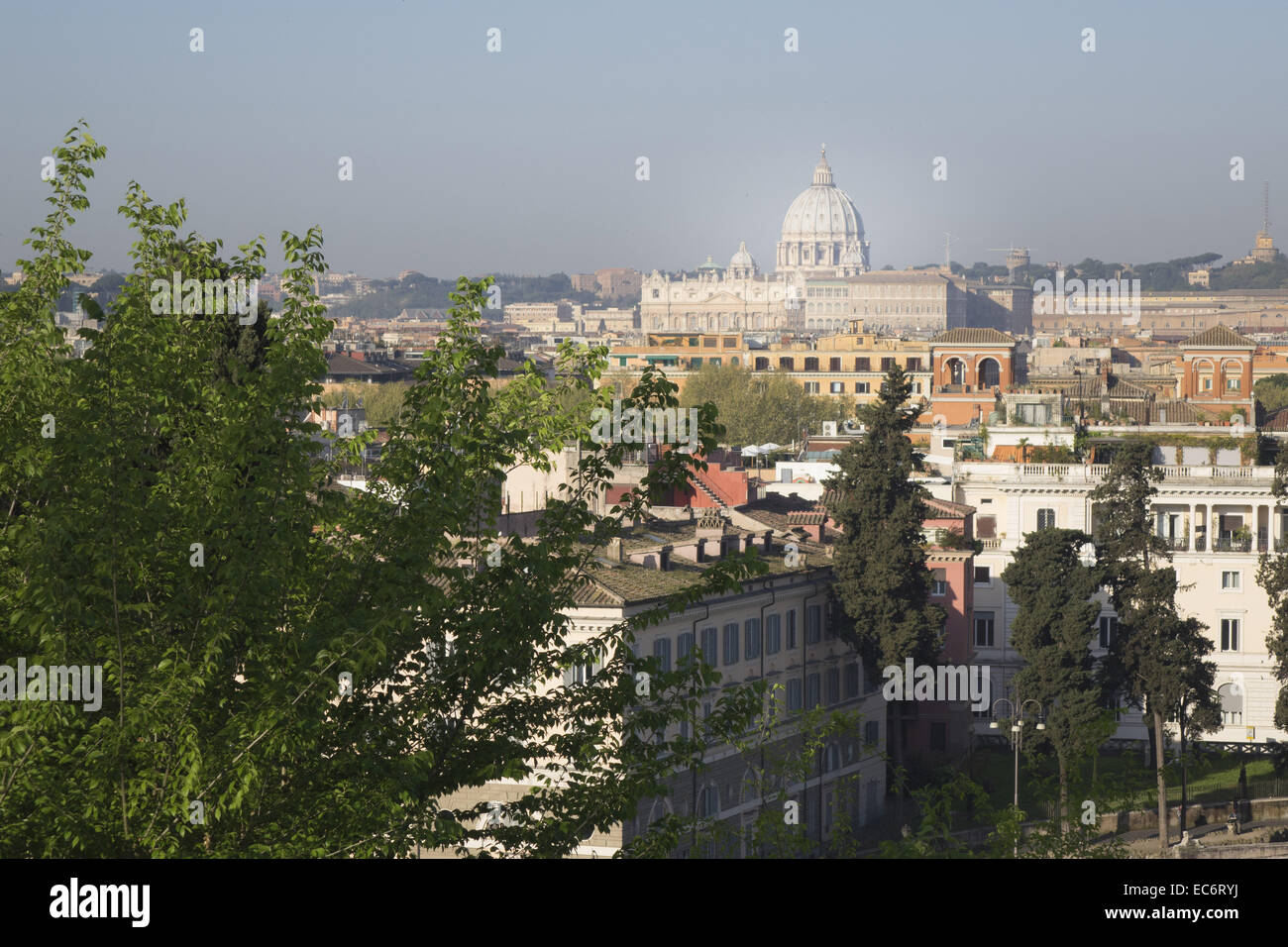historic district of Rome with St. Peter s Basilica in the back Stock ...