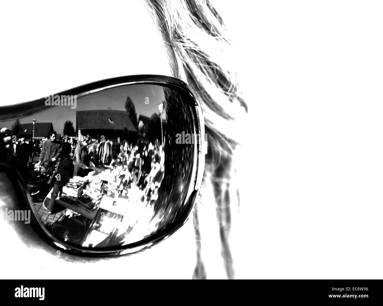 Woman, Reflection, Sunglasses, flea market Stock Photo - Alamy