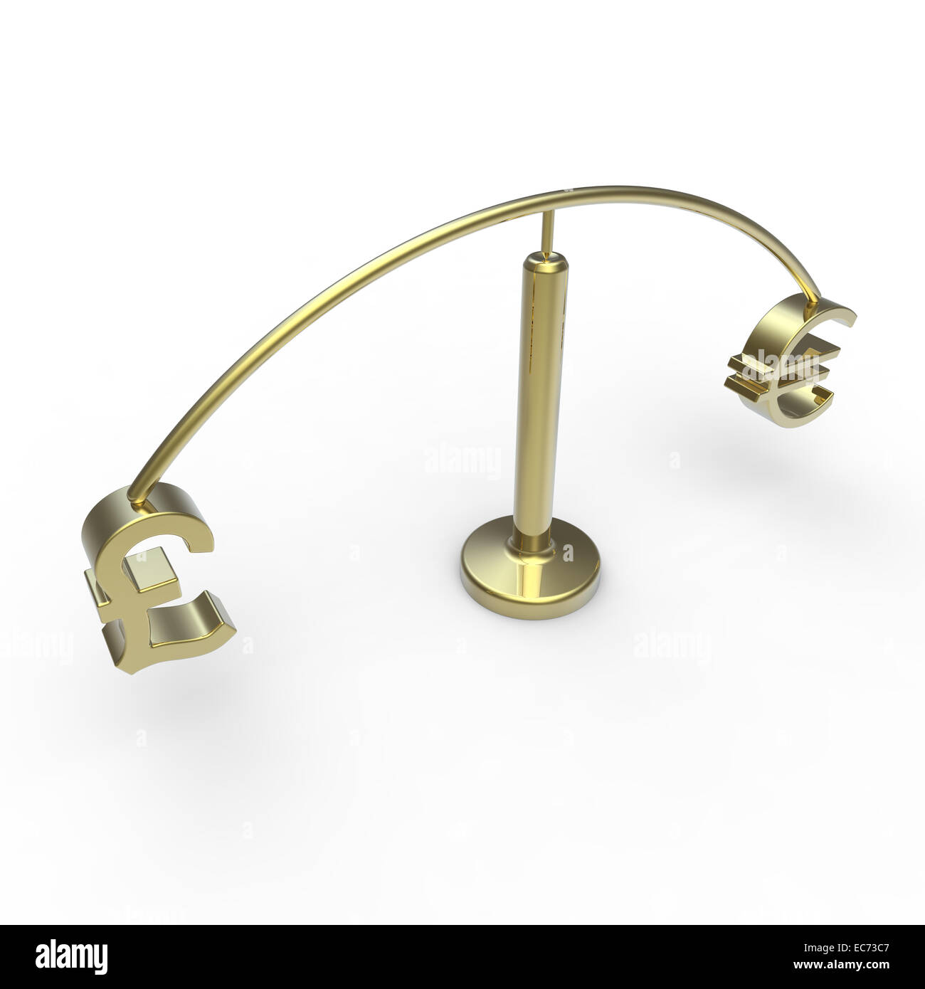 pivoting self balancing gold pound and euro currency symbol weights on ...