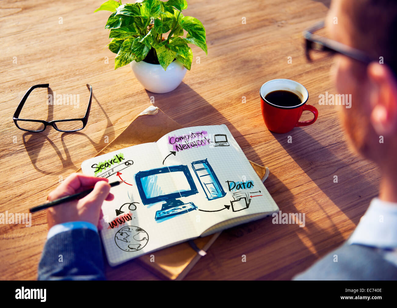 Businessman Brainstorming About Computer Network Stock Photo - Alamy