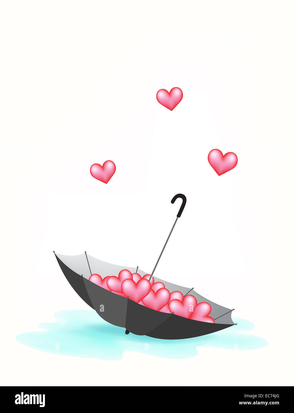 Umbrella and falling love with Water puddle and heart shape raining for ...