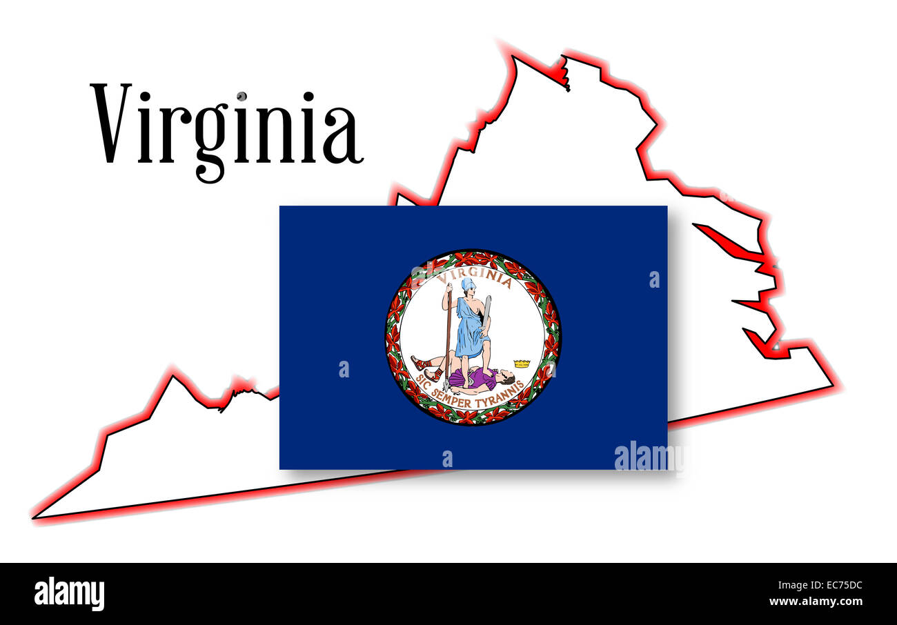 Outline of the state of Virginia over white with inset flag Stock Photo ...