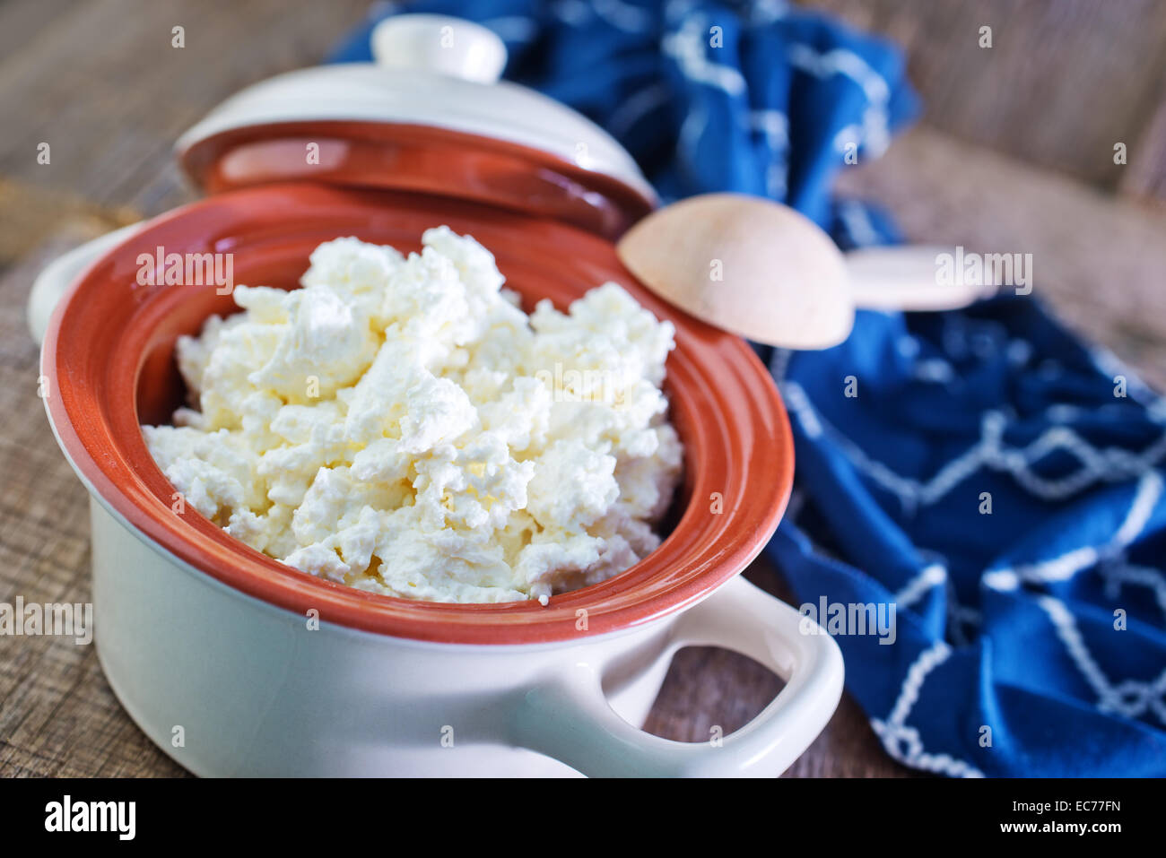 fresh cottage cheese in bowl and on a table Stock Photo - Alamy