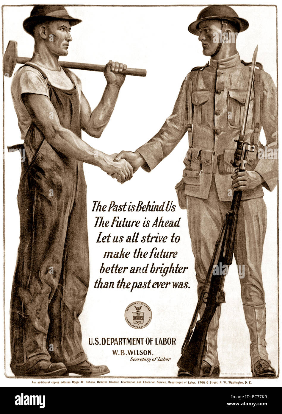 World War I US Department of Labor poster reads The Past is Behind Us ...