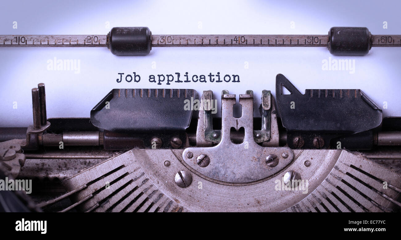 Vintage inscription made by old typewriter, job application Stock Photo ...