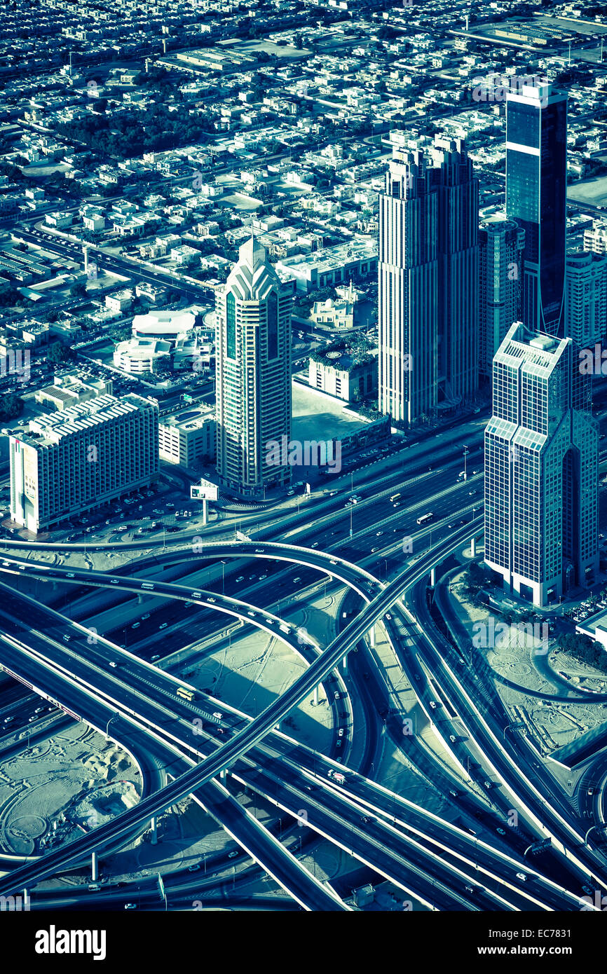 View of highway intersection and skyscrapers, Dubai Stock Photo - Alamy